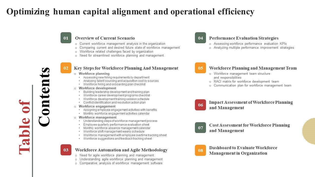 Table Of Contents Optimizing Human Capital Alignment And Operational Efficiency Elements PDF