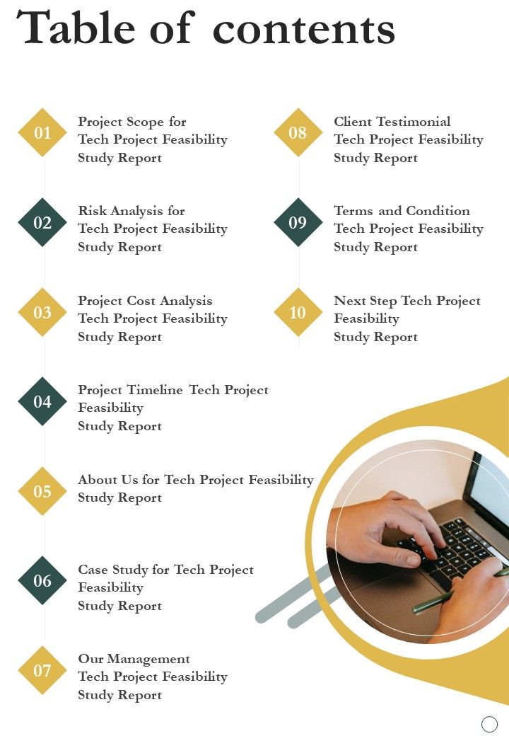 Table Of Contents Tech Project Feasibility Study Report One Pager Sample Example Document