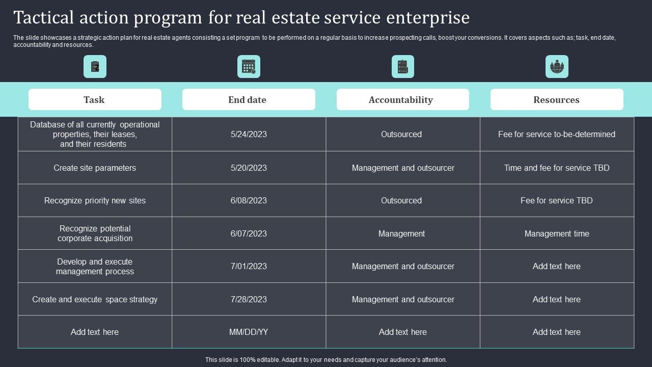 Tactical Action Program For Real Estate Service Enterprise Graphics PDF