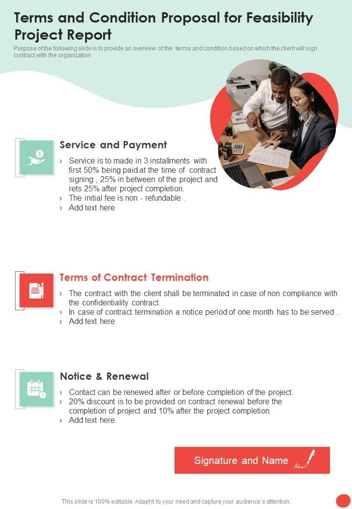Terms And Condition Proposal For Feasibility Project Report One Pager Sampl