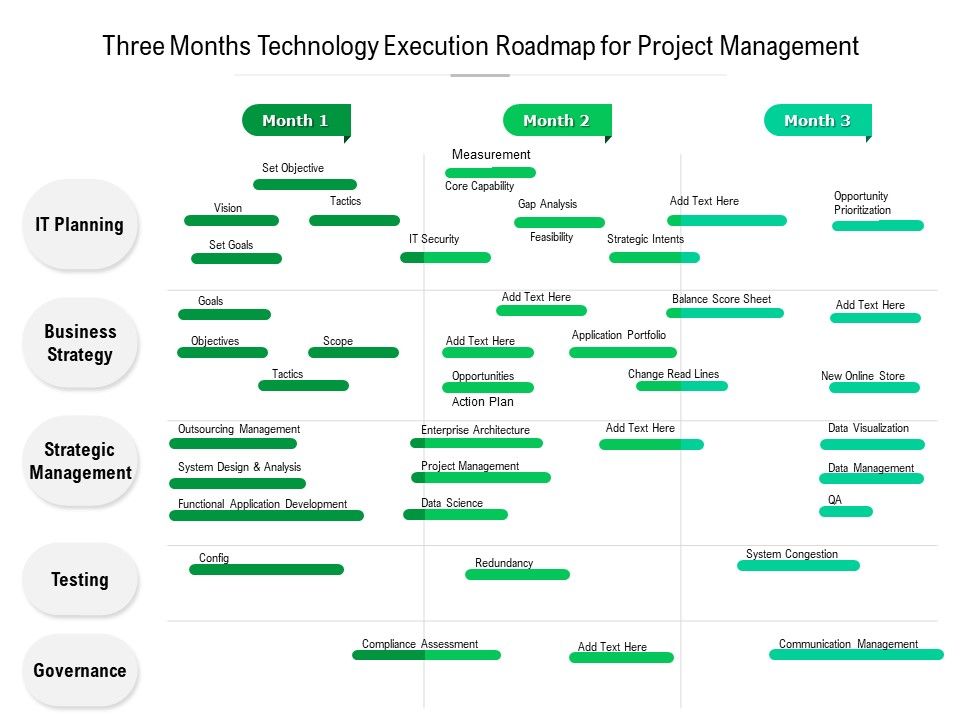 Three Months Technology Execution Roadmap For Project Management Summary