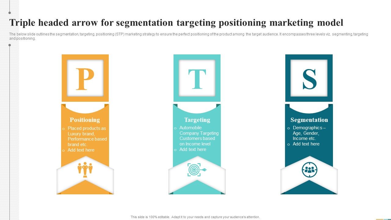 Triple Headed Arrow For Segmentation Targeting Positioning Marketing Model