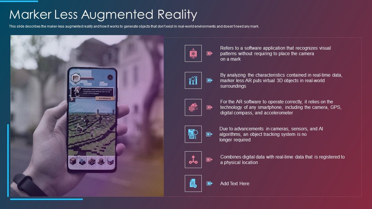 VR And AR IT Marker Less Augmented Reality Ppt Visual Aids Deck PDF