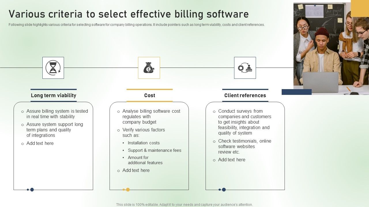 Various Criteria To Select Effective Billing Software Ppt Powerpoint
