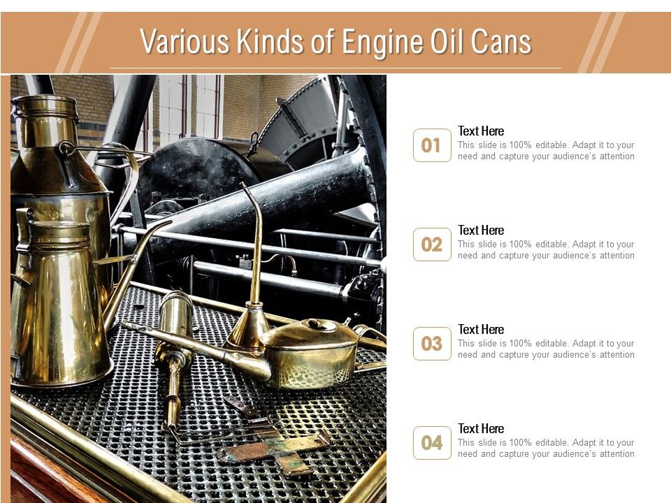 Various Kinds Of Engine Oil Cans Ppt PowerPoint Presentation File Rules PDF