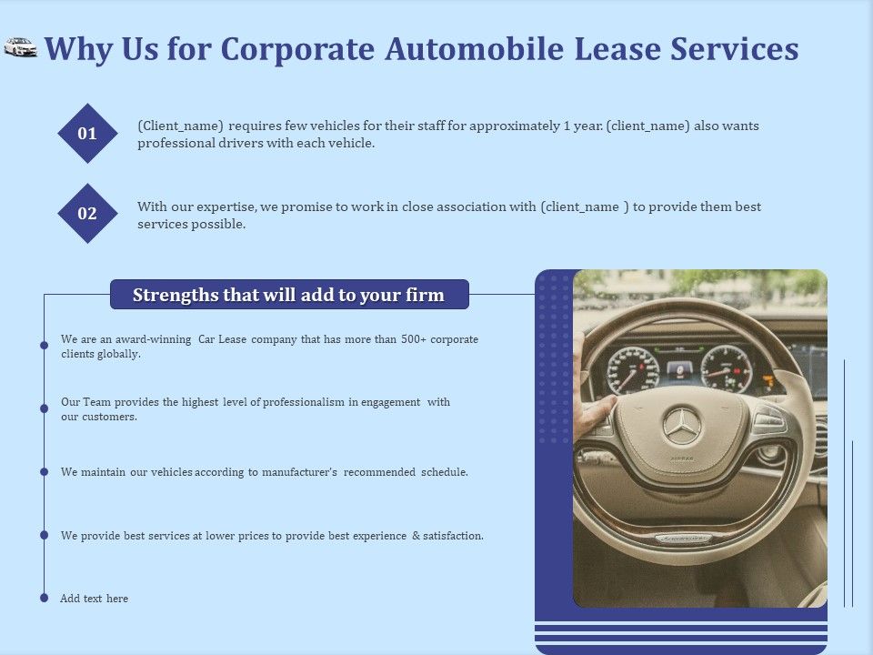 Vehicle Leasing Why Us For Corporate Automobile Lease Services Themes PDF