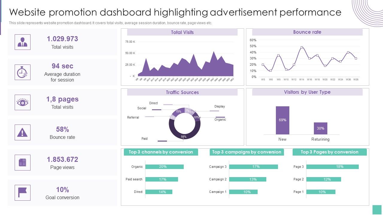 Website Promotion Dashboard Highlighting Advertisement Performance Introduc