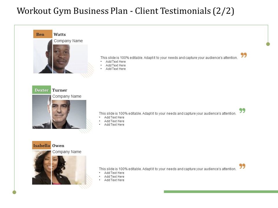 Workout Gym Business Plan Client Testimonials Teamwork Ppt Infographics ...