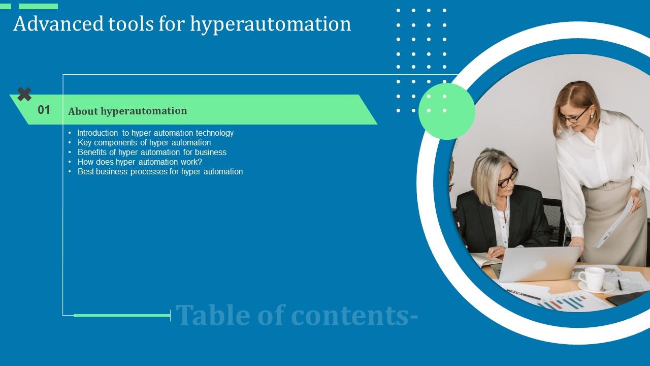 Advanced Tools For Hyperautomation Table Of Contents Ppt Slides Design