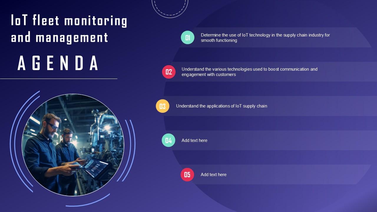 Agenda IoT Fleet Monitoring And Management Ppt PowerPoint IoT SS V
