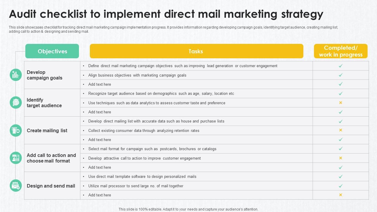 B2B Marketing Techniques Audit Checklist To Implement Direct Mail Marketing