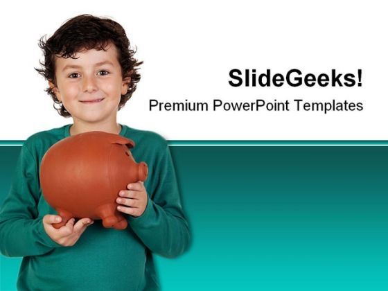 Boy With Big Piggy Bank Children PowerPoint Themes And PowerPoint ...