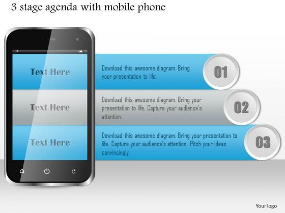 Business Diagram 3 Stage Agenda With Mobile Phone Presentation Template
