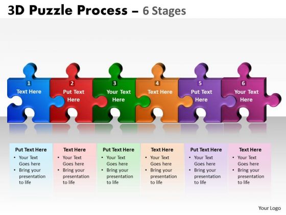 Business Diagram 3d Puzzle Process 6 Stages Strategic Management
