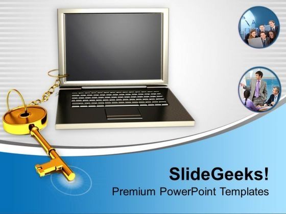 Business Key Chained To Laptop PowerPoint Templates Ppt Backgrounds For Slides 0213