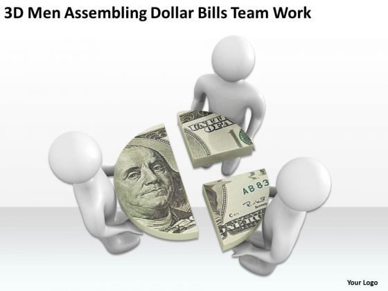 Business Men 3d Assembling Dollar Bills Team Work PowerPoint Slides