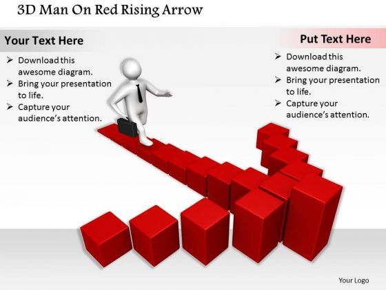 Business Planning Strategy 3d Man On Red Rising Arrow Character Modeling
