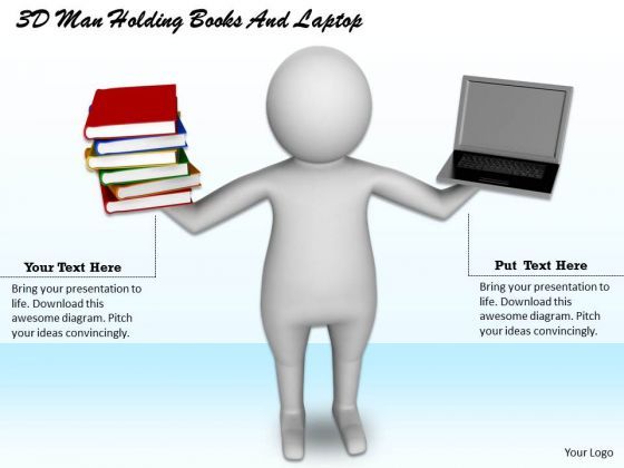 Business Policy And Strategy 3d Man Holding Books Laptop Basic Concepts