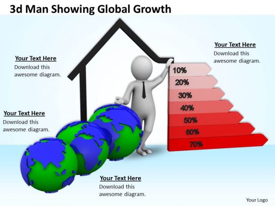 Business Policy And Strategy 3d Man Showing Global Growth Concept