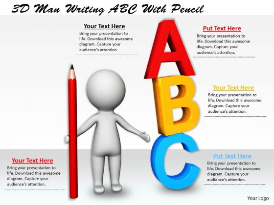 Business Strategy And Policy 3d Man Writing Abc With Pencil Character ...