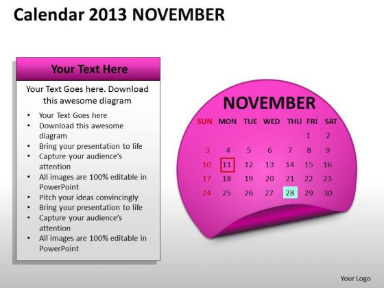 Calendar 2013 November PowerPoint Slides Ppt Templates