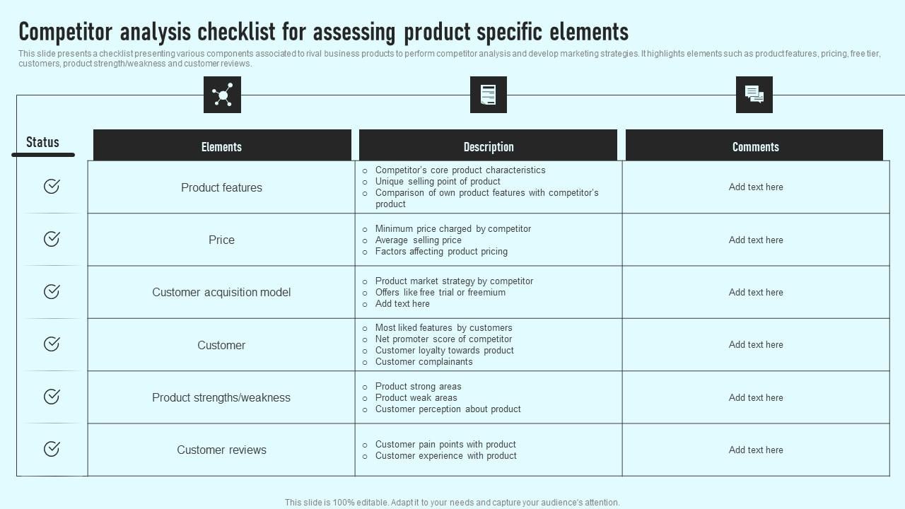Competitor Analysis Checklist For Assessing Product Specific Elements ... Competitor Analysis Checklist For Assessing Product Specific Elements ...