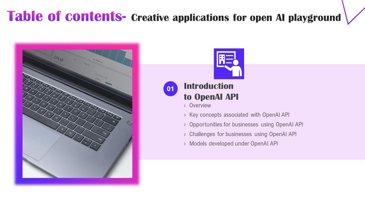 Creative Applications For Open AI Playground Table Of Contents Summary Pdf