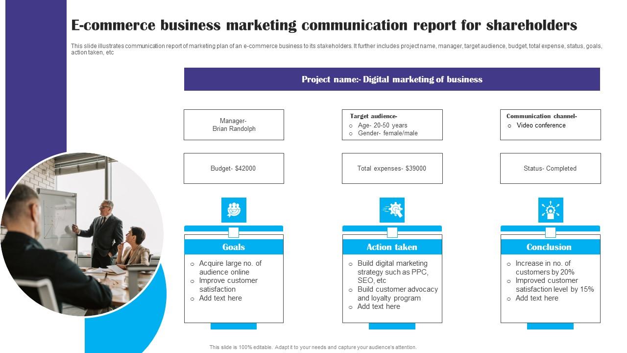 E Commerce Business Marketing Communication Report For Shareholders Ppt Sli