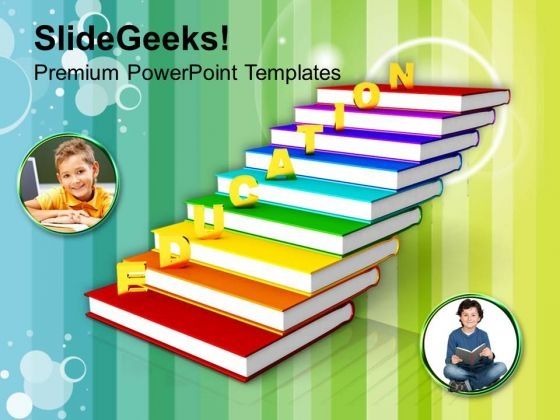 Golden Education On Books As Staircase PowerPoint Templates Ppt ...
