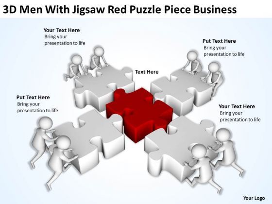 Men In Business Jigsaw Red Puzzle Piece PowerPoint Presentation Templates