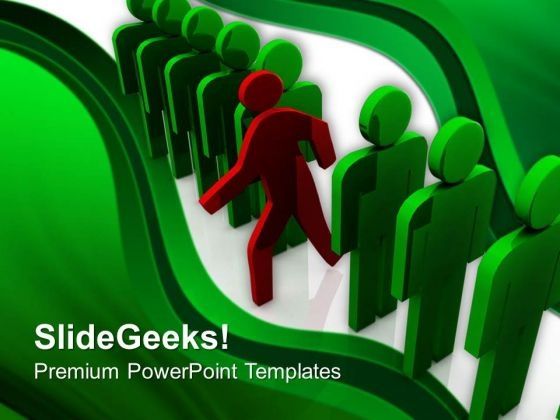 Red Man Standing Out Of Queue PowerPoint Templates Ppt Backgrounds For ...