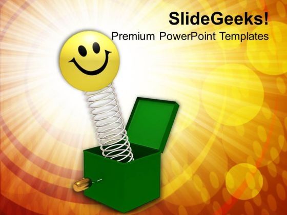Smiley Face Jumping Out From Green Box PowerPoint Templates Ppt Backgrounds