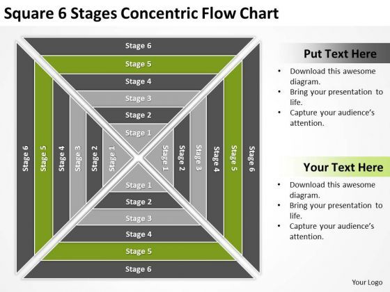 Square 6 Stages Concentric Flow Chart Ppt Business Plan PowerPoint Template