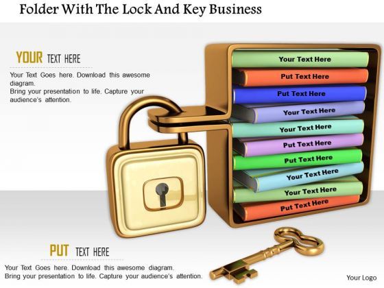 Stock Photo Folder With The Lock And Key Business PowerPoint Slide