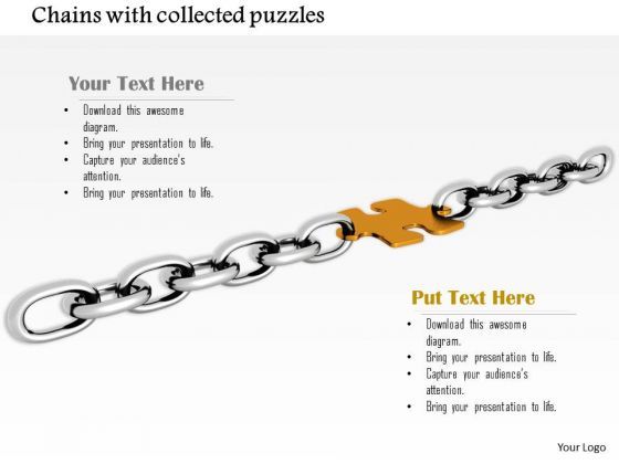 Stock Photo Yellow Puzzle Link In Silver Chain PowerPoint Slide