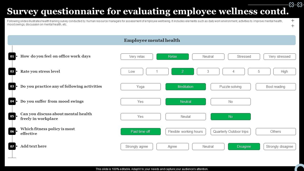 Survey Questionnaire For Evaluating Employee Wellness Survey Ss