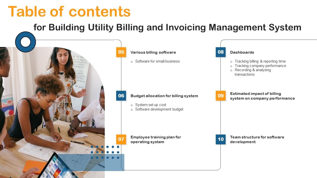 Table Of Contents For Building Utility Billing And Invoicing Management