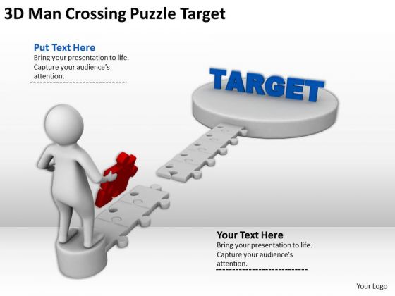 Top Business People 3d Man Crossing Puzzle Target PowerPoint Templates