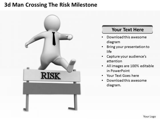 Top Business People 3d Man Crossing The Risk Milestone PowerPoint Templates