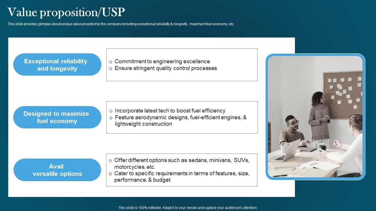 Value Proposition Usp Automotive Designing Company Investor Funding ...