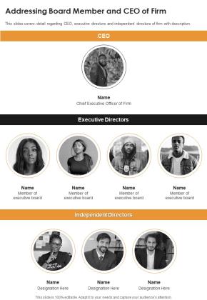 Addressing Board Member And CEO Of Firm One Pager Documents