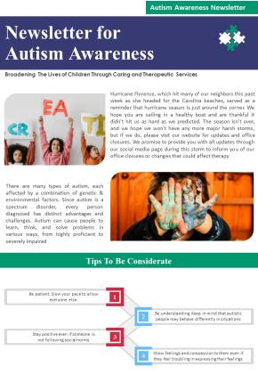 Bifold One Pager Newsletter For Autism Awareness Template