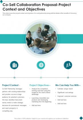 Co Sell Collaboration Proposal Project Context And Objectives One Pager Sample Example Document