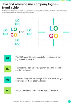 How And Where To Use Company Logo Brand Guide One Pager Sample Example ...