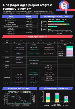 One Pager Agile Project Progress Summary Overview PDF Document PPT Template