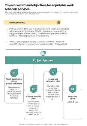 Project Context And Objectives For Adjustable Work Schedule Services One Pager Sample Example ...
