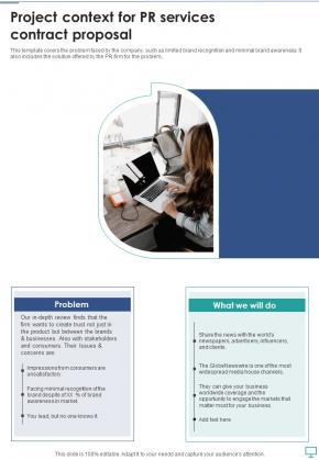 Project Context For Pr Services Contract Proposal One Pager Sample Example Document