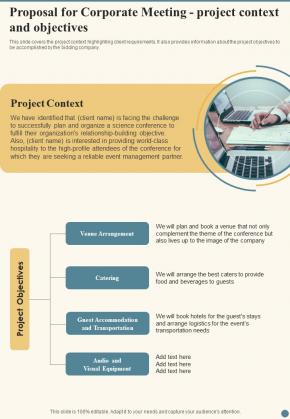 Proposal For Corporate Meeting Project Context And Objectives One Pager Sample Example Document
