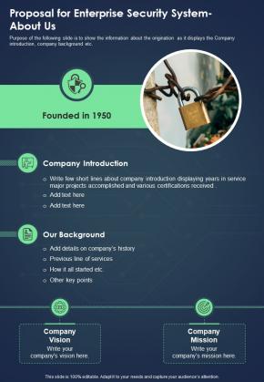 Proposal For Enterprise Security System About Us One Pager Sample Example Document