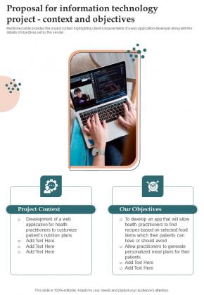 Proposal For Information Technology Project Context And Objectives One Pager Sample Example Document